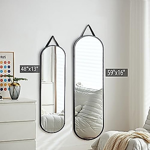 Ecentaur Full Length Mirror Wood Hanging Wall Over The Door Mirror Long Size Body Mirror for Bedroom Living Room
