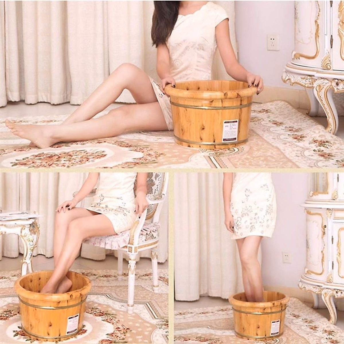 Foot Tub Wooden Foot Basin Wooden Foot Basin,Smooth And Delicate Pedicure Barrels,Hot Foot Insulation Household Foot Bath Barrel 25cm High Wooden Footbath foot Bath Wooden Bucket Foot Spa Household Wa