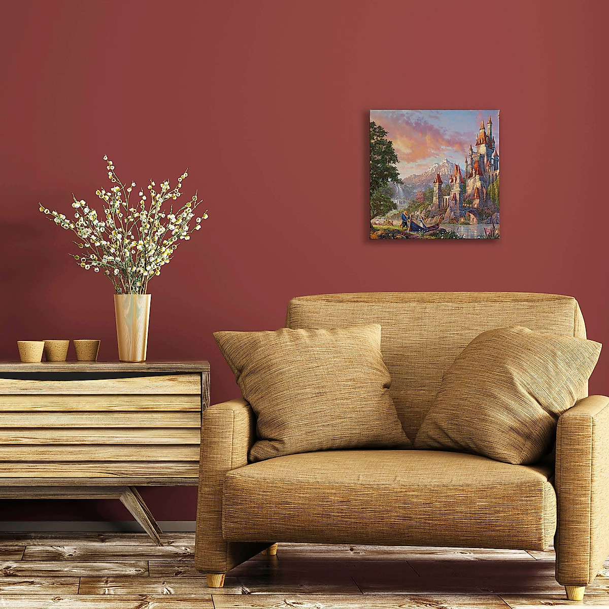 Thomas Kinkade Disney Beauty and The Beast II 14" x 14" Gallery Wrapped Canvas Art | Frameless Room Wall Art | Certificate of Authenticity Included