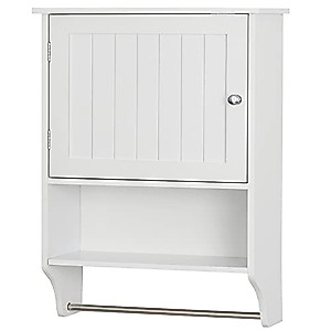 Iwell Bathroom Wall Cabinet with Adjustable Shelf in 3 Positions & Towel Bar, Medicine Cabinet with Door, Wall Mount Bathroom Cabinet, Over The Toilet Space Saver Storage Cabinet, White