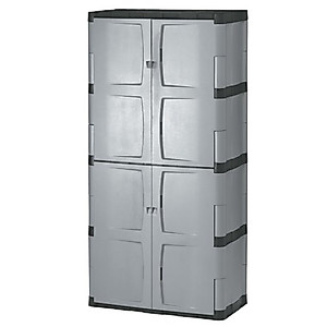 Rubbermaid Freestanding Storage Cabinet, Five Shelf with Double Doors, Lockable, Large, 690-Pound Storage Capacity, Gray, For Garage/Outdoor Storage of Garden Tools/Toys/Power Tools/Pool Accessories