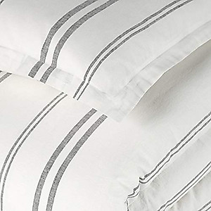 Rivet Maxwell Stripe Garment Washed Linen/Cotton Duvet Set - Gray Stripe - Full/Queen