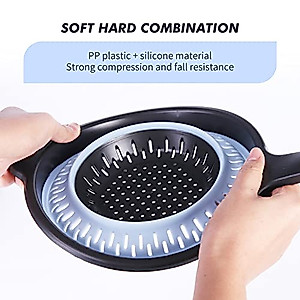 COMUSTER SET - 2 Collapsible Colanders (Strainers), Sizes 7.8" - 2 Quart and 9" - 3 Quart - Perfect for Your Vegetables, Fruits, Pasta & More - With Handle and Square Folding Colander (Blue )