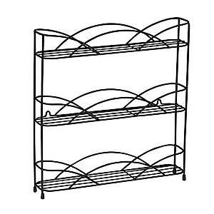 Spectrum Diversified Countertop 3-Tier Rack Kitchen Cabinet Organizer or Optional Wall-Mounted Storage, 3 Spice Shelves, Raised Rubberized Feet, Black