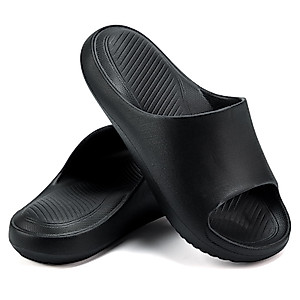ANLUKE Pillow Slippers for Women and Men Comfortable Cloud Slides for Indoor and Outdoor Home Cushioned Thick Sole Soft Rebound Black 38/39