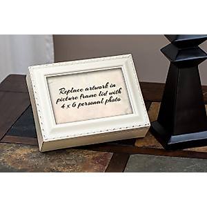 Confirmation May You Follow the Lord Ivory Rope Trim Jewelry Music Box Plays Ave Maria