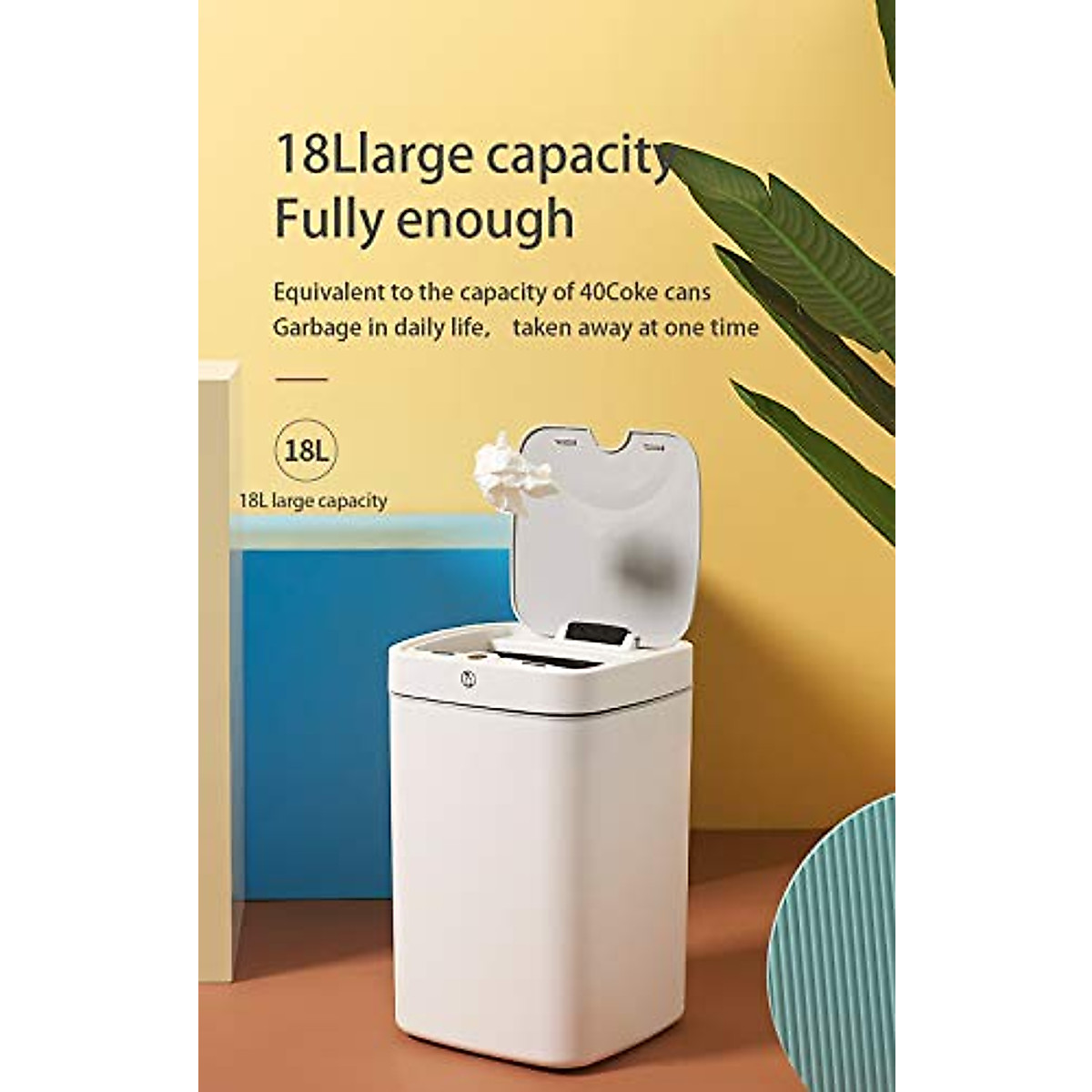 KAMILLEE Sensor Trash Can Automatic Trash Can Garbage Can 4.7 Gallon Metal Touchless Automatic Pearl White Waste Bin for Office Bathroom