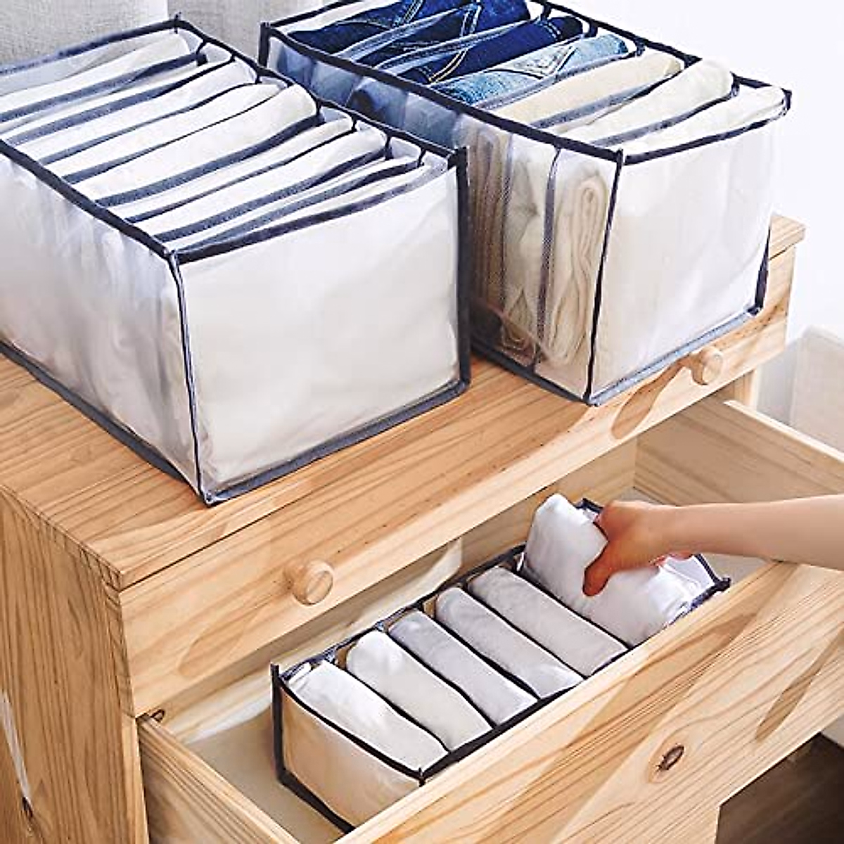 Kexle Wardrobe Clothes Organizer -7 Grids Jeans Leggings Closet Organizers and Storage Baskets -Foldable, Save Space, Portable Drawer Organizer for Bedroom Dorm Room (3PCS/Set(Jeans Jeans Legging))