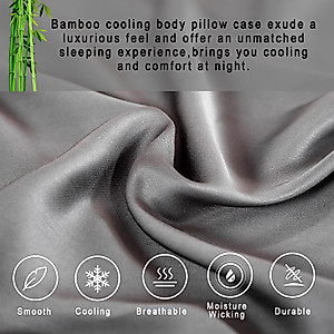 Bedlifes 100% Organic Bamboo Body Pillow Case - Cooling Pillow Cases Breathable Silky Moisture Wicking-Hidden Zipper Closures 400TC Sateen Weave-for Hot Sleepers - 20"x54" Size(Dark Grey)