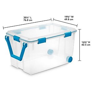 Sterilite 120 Qt Wheeled Gasket Box, Stackable Storage Bin with Latching Lid, Handle and Tight Seal, Plastic Container with Clear Base and Lid, 9-Pack