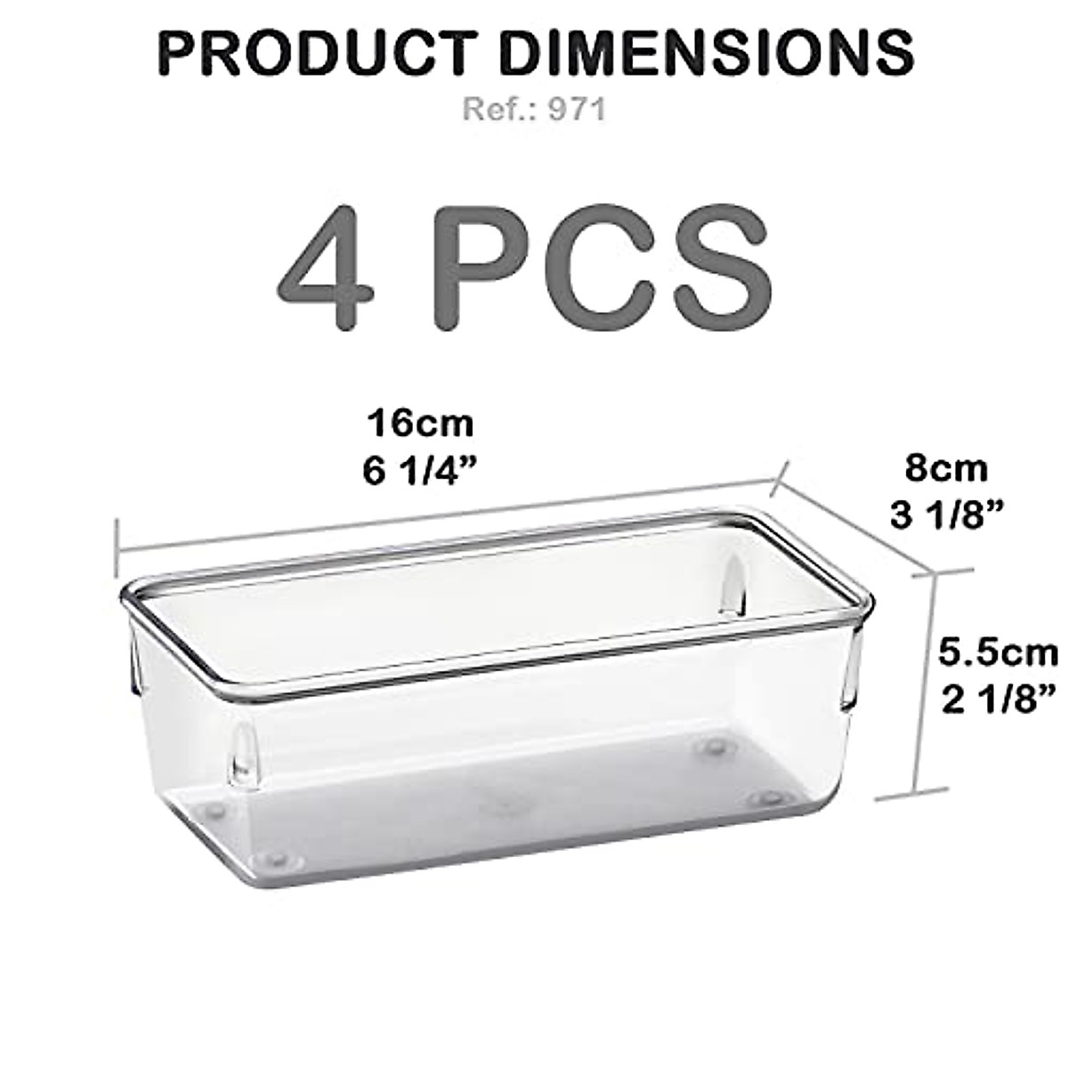 Acrimet Desk Drawer Organizer Box Tray Storage Bins Modular Divider for Home, Kitchen, Office and Storage (Clear Crystal Plastic) (4 Pack - 6.25" x 3.13" x 2.13")