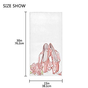 Ballet Dance Shoes with Roses Printed Hand Towel for Bathroom Super Absorbent Cotton Face Towel Multipurpose for Hotel Gym Guest Spa Yoga Home Decorative,30X15inch