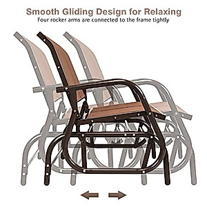 Giantex Swing Glider Chair 48 Inch with Spacious Space, 2 People Swing Lounge Glider Chair Cozy Patio Bench Outdoor & Indoor for Patio, Backyard, Poolside, Lawn Steel Rocking Garden Loveseat (Brown)
