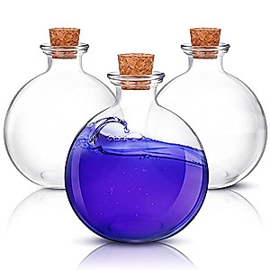 Tessco 3 Pcs 8.5 oz Spherical Potion Bottles Round Glass Bottles with Cork Stopper Clear Potion Jars LARGE Decorative Bottles for Halloween Christmas Costume Props DIY Crafts Decor
