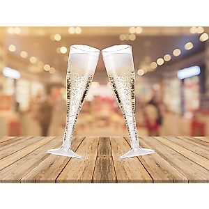 BloominGoods Plastic Champagne Glasses, 50-Pack Disposable or Reusable Large Champagne Flutes, 7 oz