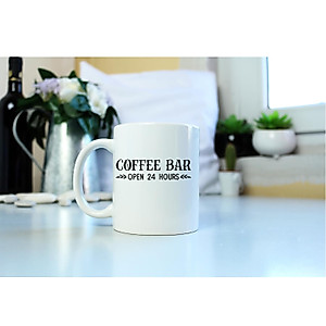 Grubby Garb Coffee Bar Open 24 Hours (11 oz) An 11 fl oz Cute Novelty Ceramic Coffee Mug. Great Gift Idea For A Parent Spouse Sibling Or Friend. Perfect For Celebration Or Thank You