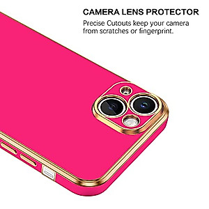 BENTOBEN Compatible with iPhone 13 Mini Case, Slim Luxury Electroplated Bumper Women Men Girl Protective Soft Case Cover with Strap for iPhone 13 Mini 5.4 inch,Hot Pink/Gold