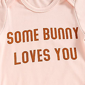 Easter Baby Girl Outfit - Some Bunny Loves You Short Sleeve Romper Bodysuit Carrot Short Baby Girl Easter Outfits (Pink# Bunny Love, 0-6 Months)
