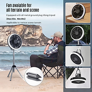 Lixada 5in1 Portable Standing Fan with Light-Outdoor Fan with APP control,10000mAh Rechargeable Portable Camping Fan with LED lantern，Hanging Hook for Tents, Cordless USB Desk Fan