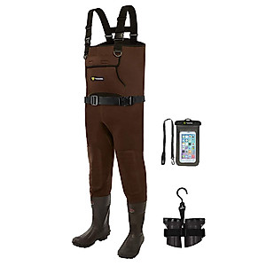 TIDEWE Neoprene Waders, Cleated Bootfoot Men Chest Waders, Waterproof Fishing & Hunting Chest Waders Brown Size 8