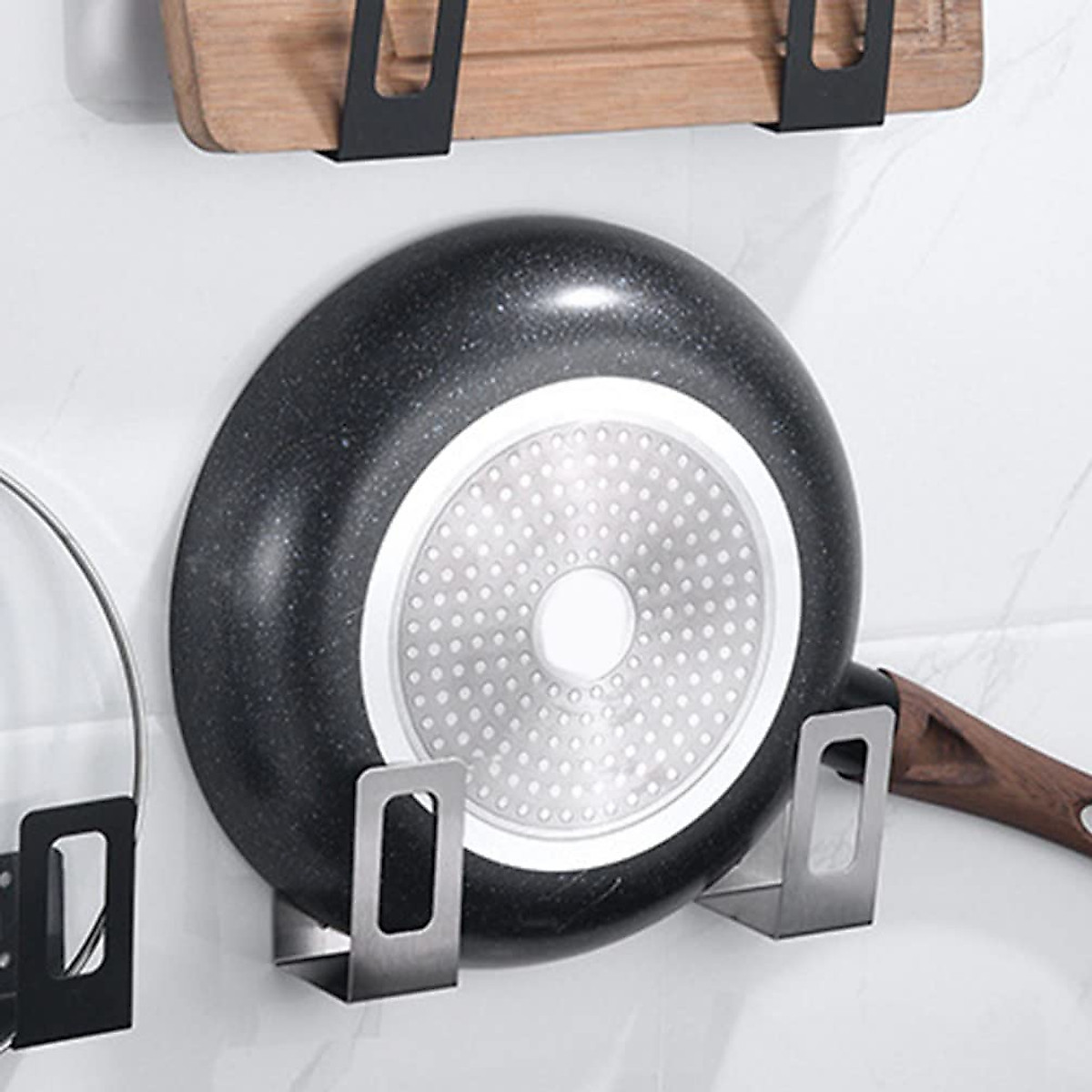 Hemoton 2 Pairs Pot Lid Rack Wall Mounted: Stainless Steel Pan Lid Organizer Holder Self Adhesive Pot Lid Holders Kitchen Cooking Utensil Tool Silver