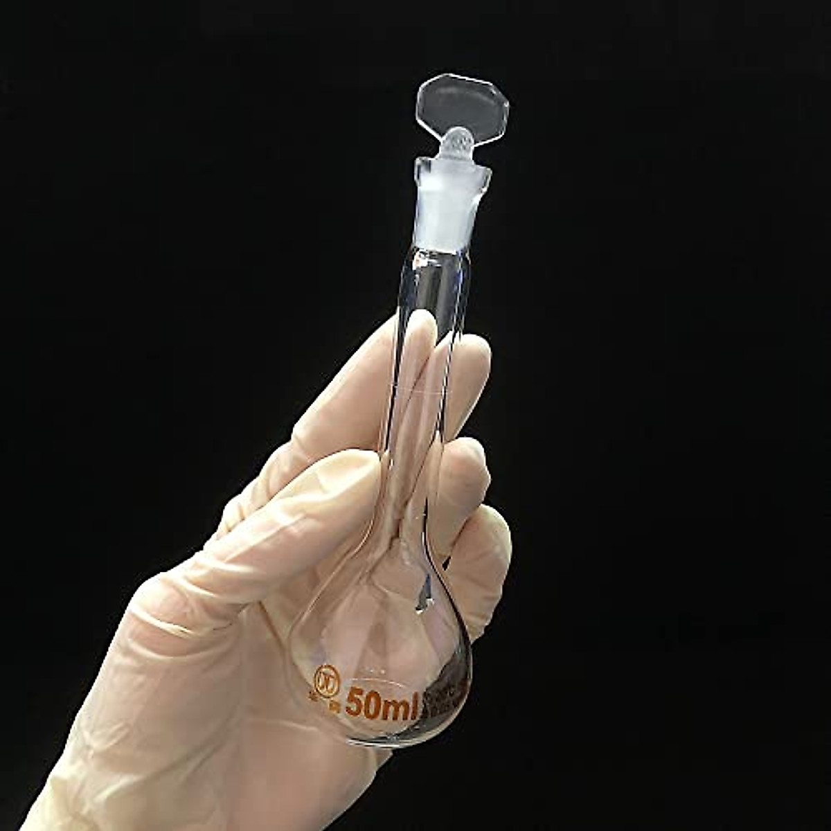 50ml Volumetric Flask with Ground Glass Stopper, Class A, 3.3 Borosilicate Glass with White Graduation, HUAOU, Pack of 2