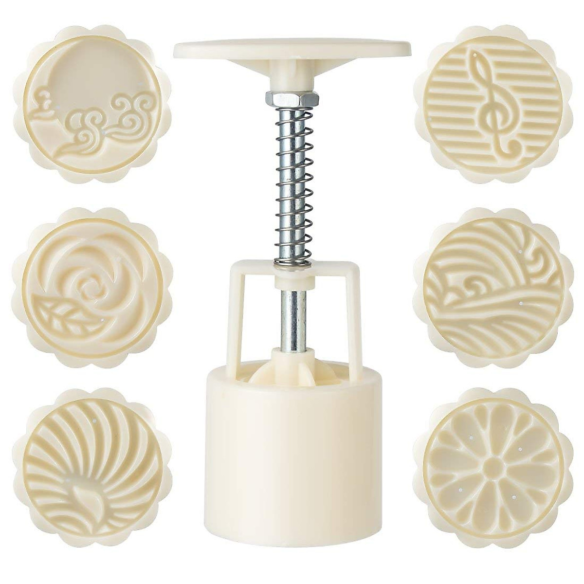 Cookie Stamp Moon Cake Mold Chinese Mid Autumn Festival Cake Press Polvoron Cutter with 50g 6 Stamps DIY Decoration