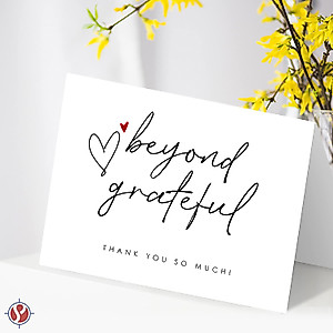 Beyond Grateful – Thank You So Very Much! w/Small Red Heart – Elegant Greeting Cards for Wedding, Christmas, Valentine’s, Bridal Shower, Anniversary – Blank Inside | 4.25 x 5.5” | 10 per Pack