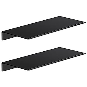Black Floating Shelves for Wall Storage, Metal Wall Shelves for Living Room, Bathroom, Kitchen, 12” Small Display Shelves for Collectibles(2 PCS)