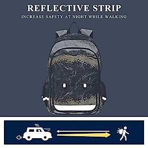 Glaphy Gold Black White Marble Backpack School Bag Lightweight Laptop Backpack Student Travel Daypack with Reflective Stripes