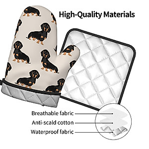 Dachshund Weiner Dog Pet DogsFunny Oven Mitt and Pot Holders Set Heat Resistant for Kitchen Cooking Baking Grilling Waterproof Non-Slip Thick Oven Gloves