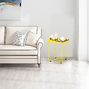 Volowoo Round Sofa Side End Table,Small End Table,Laptop Table,Waterproof Coffee Table Metal Frame Nightstand for Living Room,Bedroom,Patio&Office,Yellow