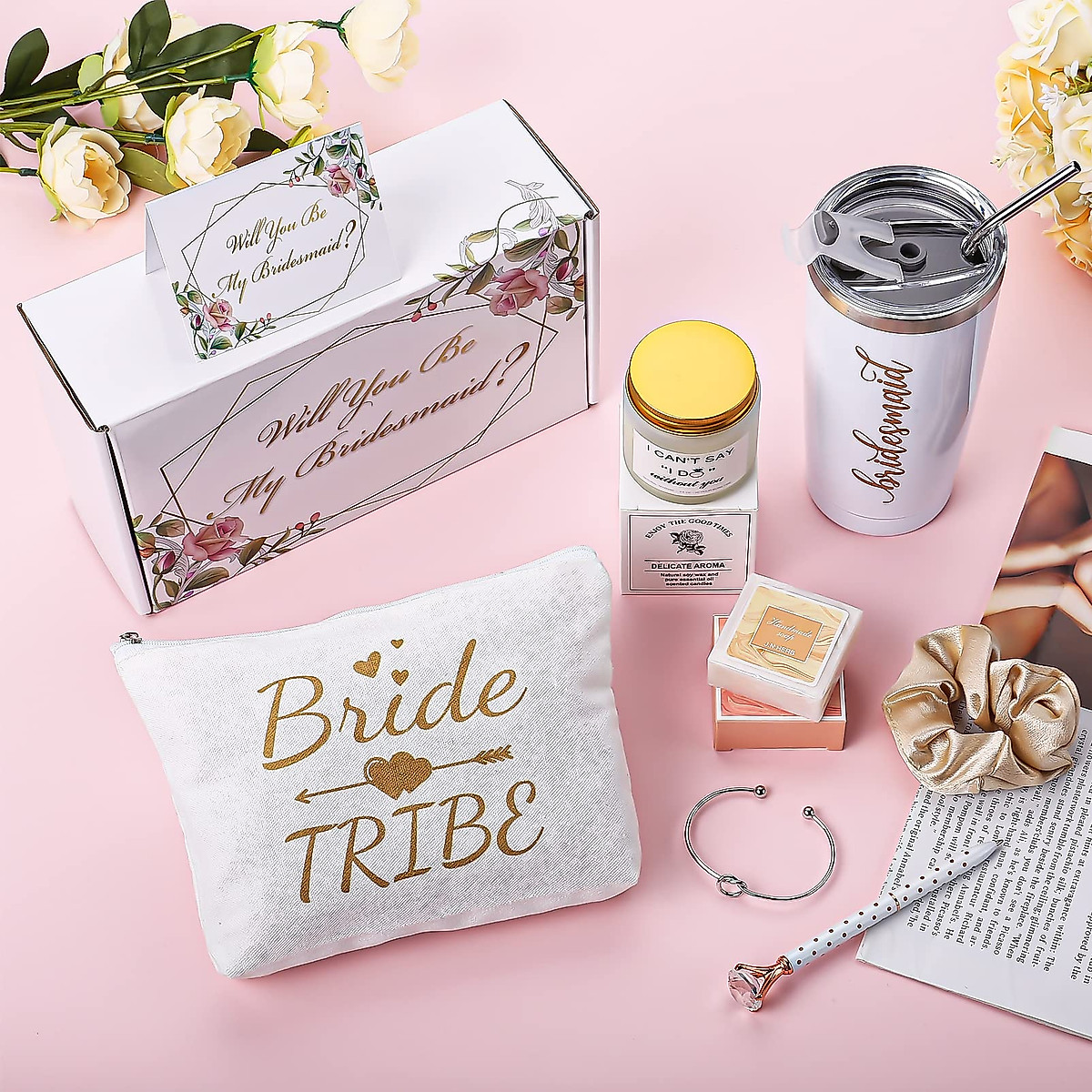 DHQH Bridesmaid Proposal Gifts Bridesmaid Gifts Box from Brides Bachelorette Party Gifts for Bridesmaids Wedding Gifts for Bridesmaid,20oz Bridesmaid Tumbler With Lid and Straws