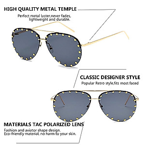 BVAGSS Women Rimless Oversized Studded Sunglasses Gradient Color Lens Rivet Fashion Lightweight Design WS027 (Gold Frame, Gray)