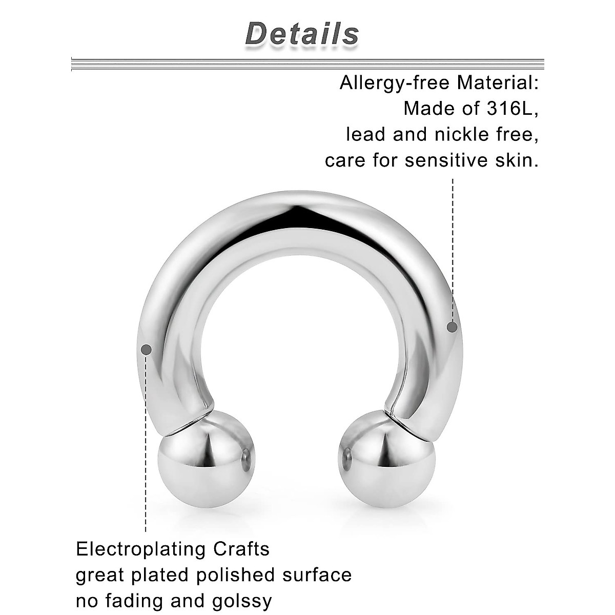 Ocptiy 6G 8G 12G 14G 16G Ear Earrings Gauges Septum Plugs Tunnels Stretching Kit Surgical Stainless Steel Horseshoe Eyebrow Lip Belly Nipple Ring Cartilage Helix Tragus Earrings Piercing Kit
