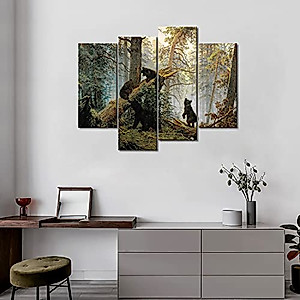First Wall Art - Bears Play in Forest Broken Tree Wall Art Painting The Picture Print On Canvas Animal Pictures for Home Decor Decoration Gift