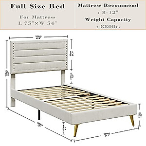 LIKIMIO Twin Bed, Platform Bed Frame with Upholstered Headboard and Wooden Slats Support, No Box Spring Needed, Easy Assembly, Beige
