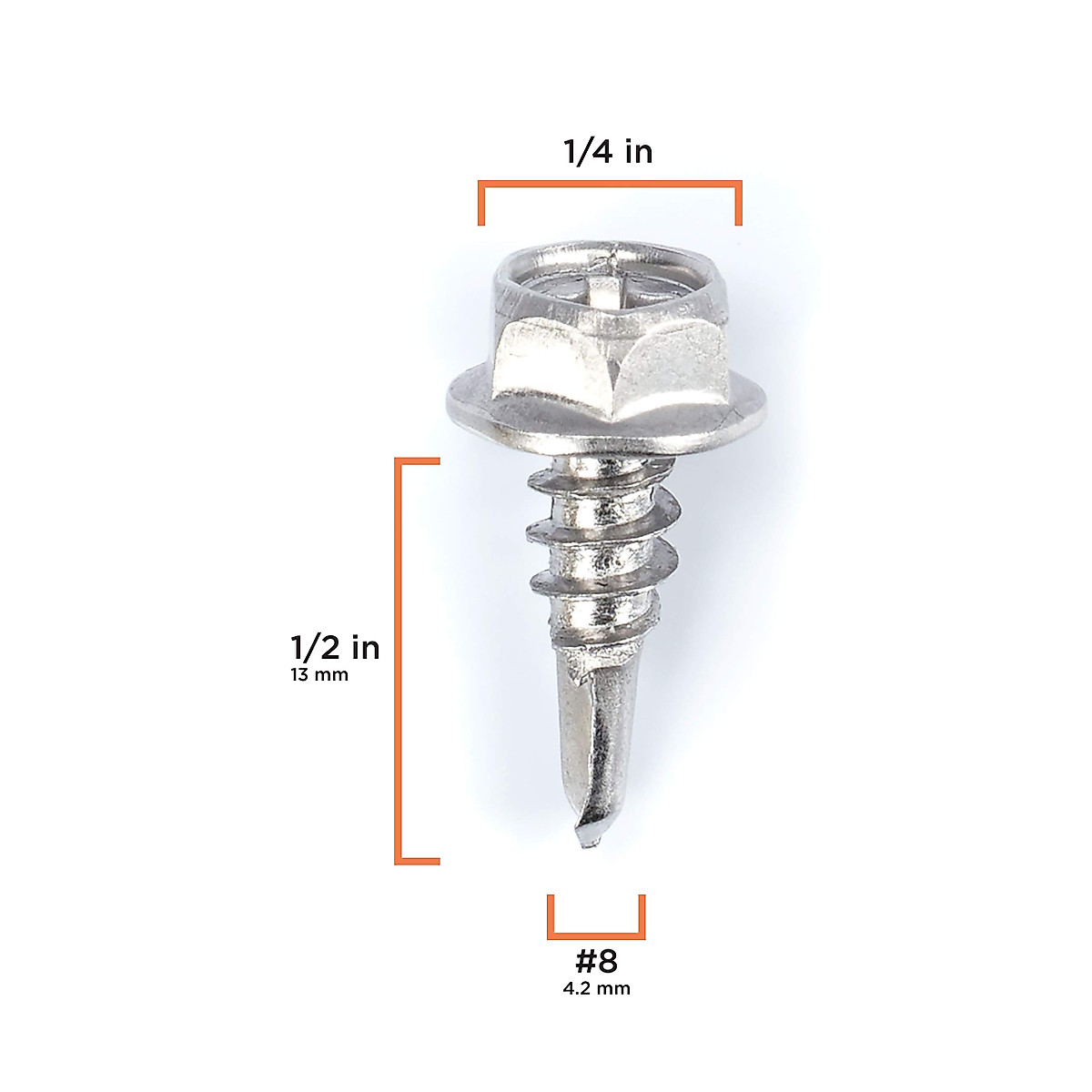 THE CIMPLE CO #8 Size, 1/2" Length (13mm) - Self Tapping/Drilling Screw - 410 Stainless Steel (Exceptional Wear and Very Corrosion Resistant) - Hex and Phillips Head - 100pcs