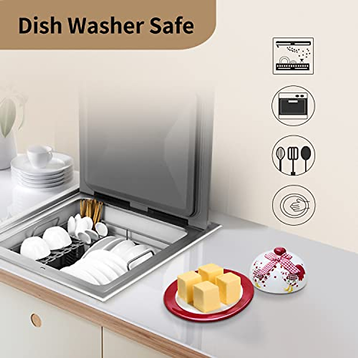 Picolife Butter Dish with Lid,Butter Keeper,East/West Coast Butter,6.6inches