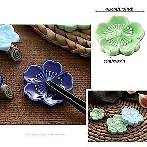 YAIKOAI Set of 7 Cherry Blossom Ceramic Chopsticks Rest Rack Forks Dinner Spoons Knives Stand Holder for Party Home Restaurant Dinnerware