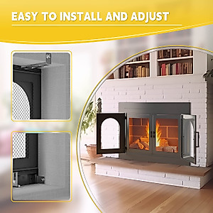 TOCRETOARE Fireplace Door, Fire Places Doors with Screen and Glass Decor Iron Mesh Guard and Magnetic Panels Fits Masonry Fireplaces Size 30in to 37in W x 22.7in to 29.5in H
