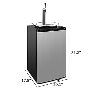 Keg Beer Cooler - 3.4 Cu.Ft. Capacity Kegerator w/ 4 Casters, CO2 Cylinder, Temperature Control - Black & Stainless Steel Finish