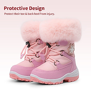 DREAM PAIRS Girls Toddler Snow Boots Slip Resistant Faux Fur Lined Mid Calf Little Kids Winter Shoes,Size 5 Toddler,Pink,SDSB2221K