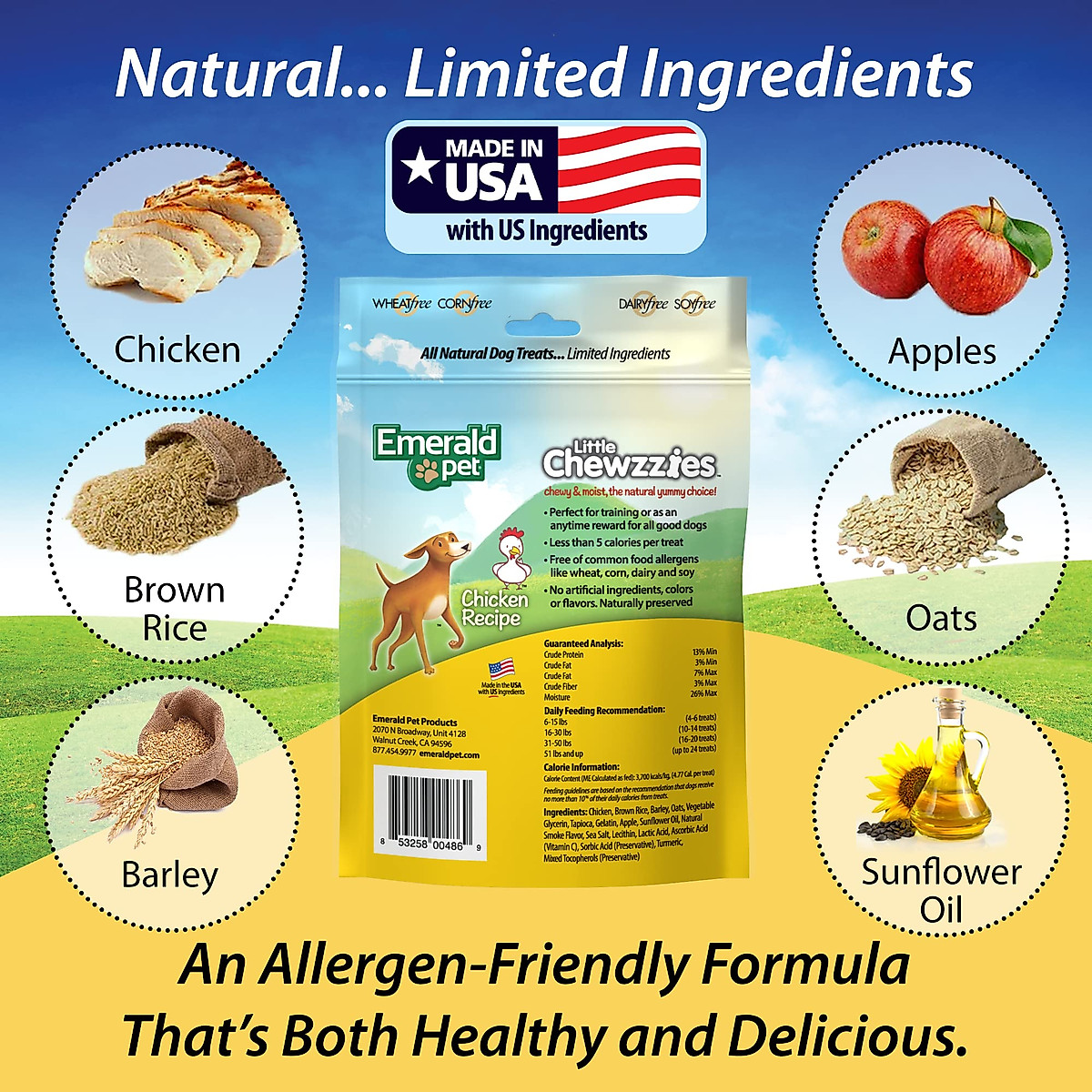 Emerald Pet Little Chewzzies Wheat Free Training Dog Treats — Healthy and Tasty Natural Dog Chews with Real Meat or Peanut Butter — Limited Ingredient Dog Treats Made in The USA — Chicken, 5 oz