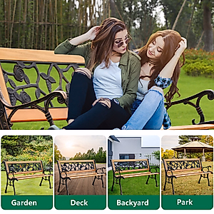 Ruesleag Garden Bench,32" Outdoor Patio Bench Metal and Wood Park Bench Porch Chair for Patio Yard Lawn (Bronze)