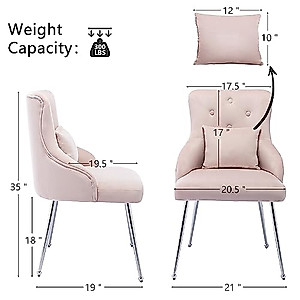 UDAX Velvet Dining Chair, Upholstered Vanity Chair with Tufted Back and Metal Legs, Mistyrose Pink