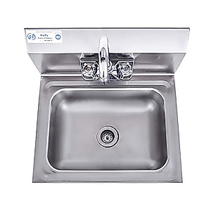 HALLY Stainless Steel Sink for Washing with Faucet, NSF Commercial Wall Mount Hand Basin for Restaurant, Kitchen and Home, 17 x 15 Inches