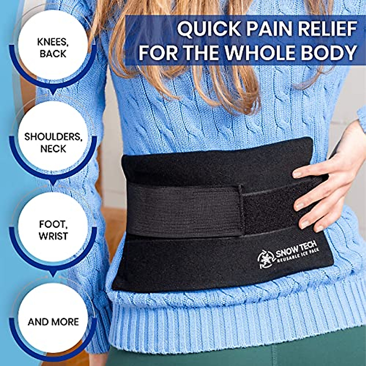 SnowTech Ice Packs for Injuries Reusable Gel (2 Pack w/Strap 10.5"x5.5") Flexible Hot & Cold Pack Compress Therapy for Injury, Swelling, Bruises, Surgery Hip, Shoulder, Elbow, Knee, Back, Arm, Neck