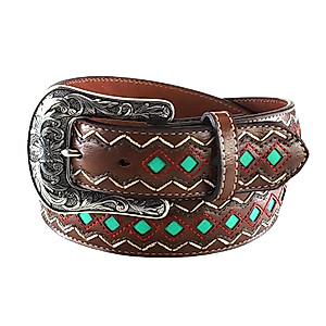 Ariat Women's Blue Diamond Inlay Center Belt, Brown, Small