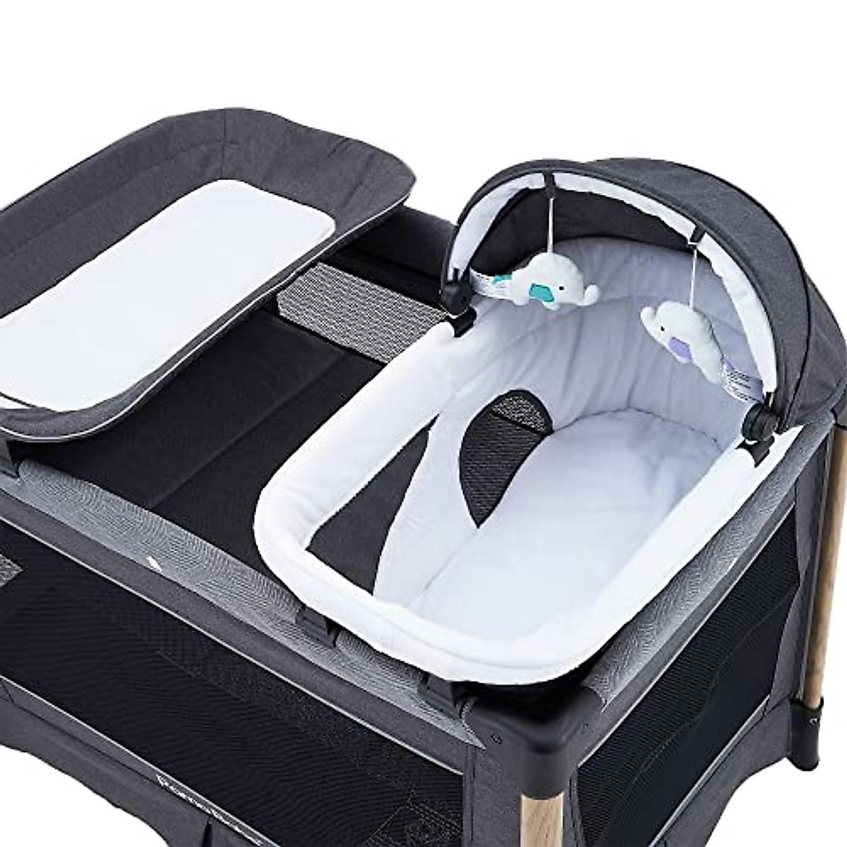 Pamo Babe Deluxe Baby Playard with Foldable Mattress, Large Changing Table，Detachable Childcare Center (Black)